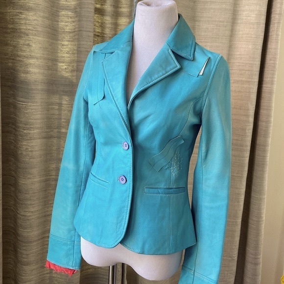 Guru | Jackets & Coats | Guru Turquoise Leather Jacket | Poshmark
